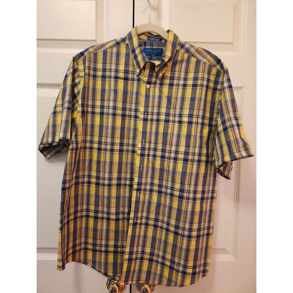 Towncraft | Shirts | Men Towncraft Blue Yellow Plaid Wrinkle Free Short ...